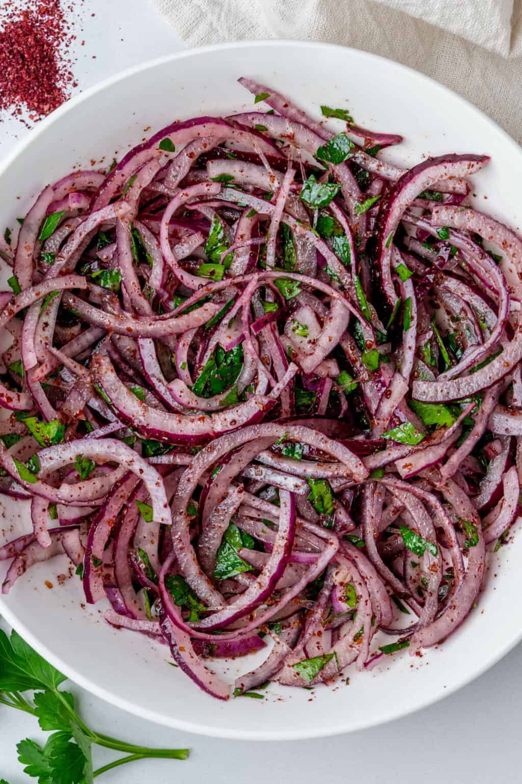 Sumac Onions (10 minute Turkish Onion Salad) - Cooking With Ayeh
