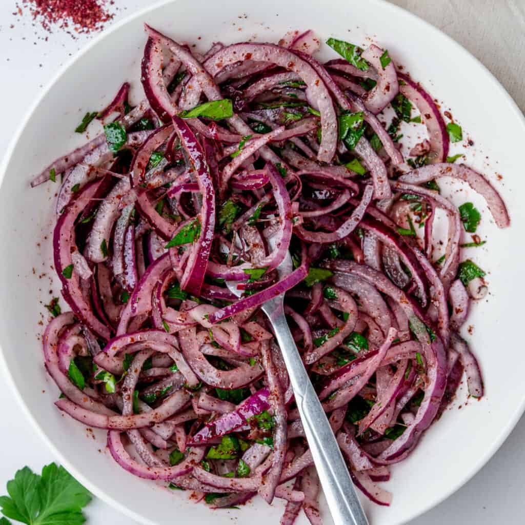 Sumac Onions (10 minute Turkish Onion Salad) - Cooking With Ayeh