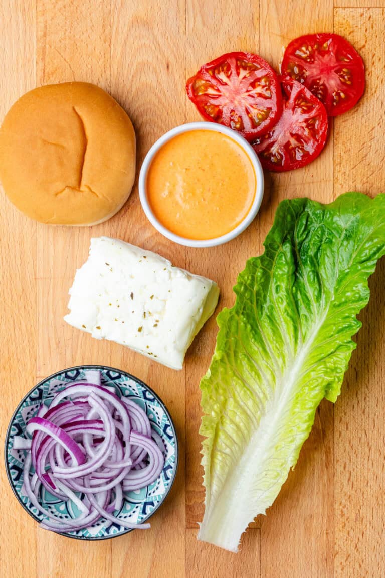 Halloumi Burger (with Smoky Red Pepper Aioli) - Cooking With Ayeh