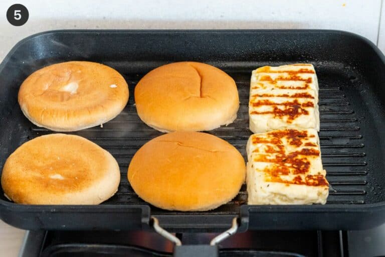 Halloumi Burger (with Smoky Red Pepper Aioli) - Cooking With Ayeh