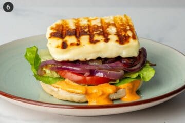 Halloumi Burger (with Smoky Red Pepper Aioli) - Cooking With Ayeh