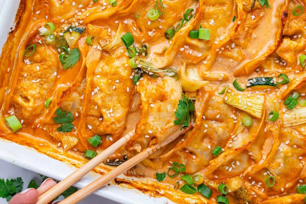 Dumpling Bake (Viral One Pan Dumplings) - Cooking With Ayeh